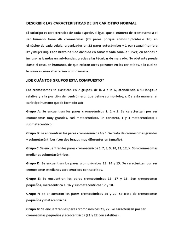 Describir Las Caracteristicas de Un Cariotipo Normal | PDF | Cariotipo ...