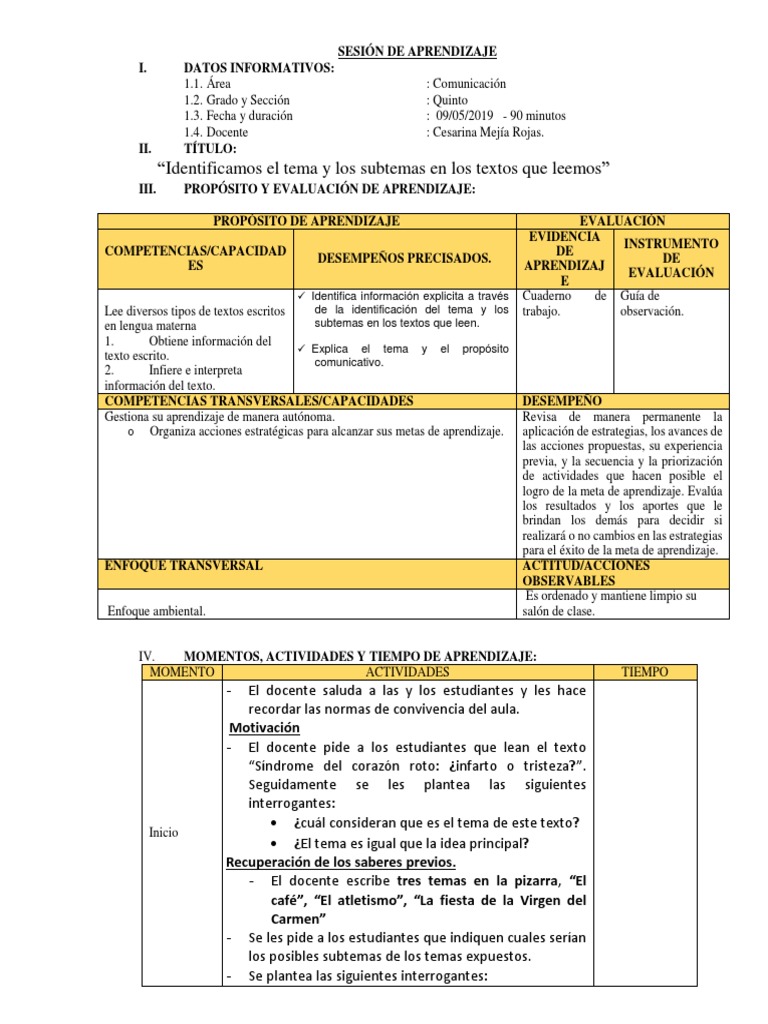“Identificamos el tema y los subtemas en los textos que leemos ...