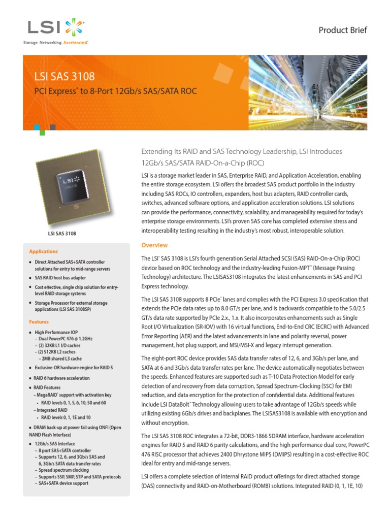 LSI SAS3108 Product Brief | PDF | Digital Technology | Computer Engineering