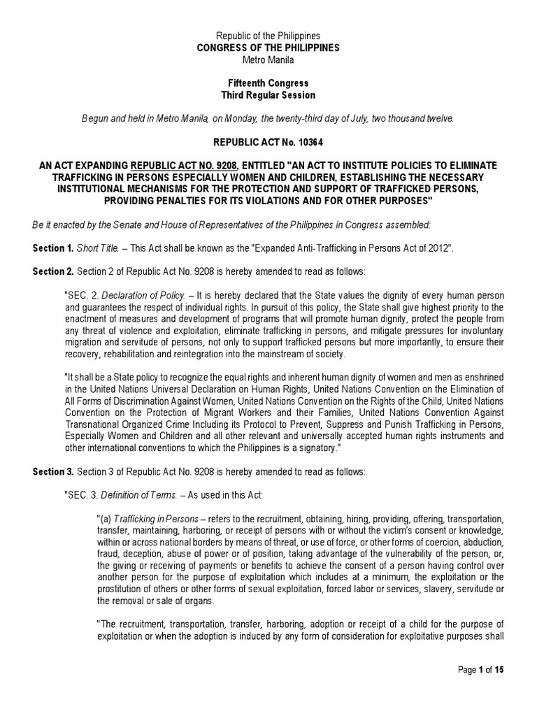 RA 9208 As Amd by RA 9208 (Trafficking in Persons) | PDF | Human ...