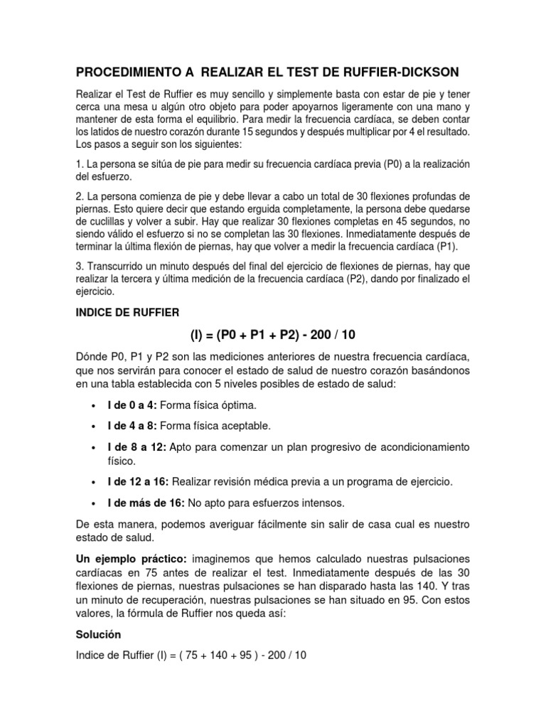 Procedimiento A Realizar El Test De Ruffier-Dickson | Ritmo cardiaco ...