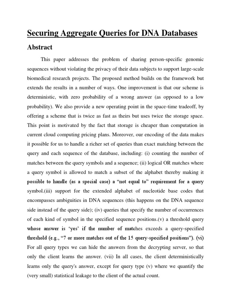 Securing Aggregate Queries For Dna Databases Pdf Nucleic Acid Sequence Databases