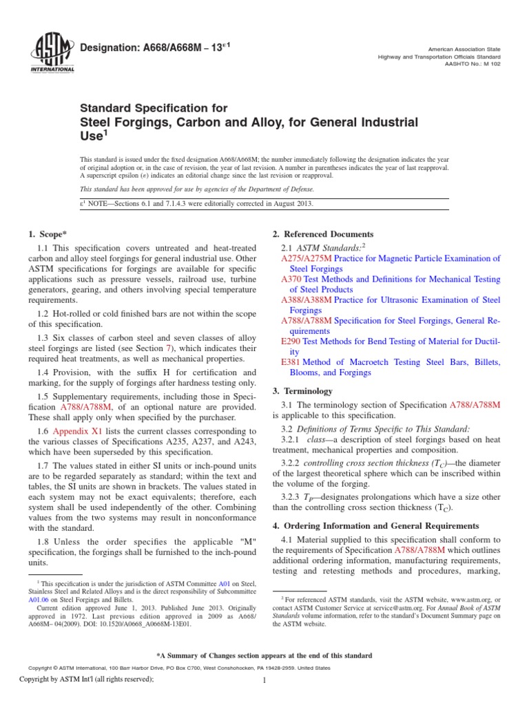 Astm A668 | PDF | Forging | Heat Treating