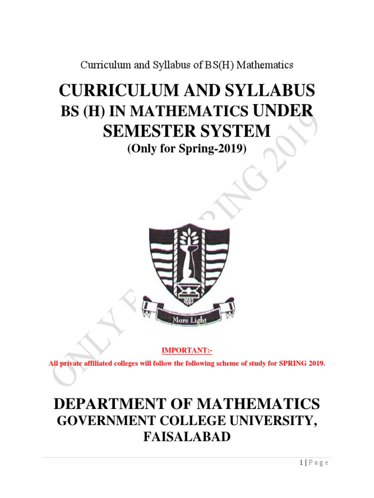 01b - Curriculum and Syllabus of BS Mathematics and MSC Mathematics ...