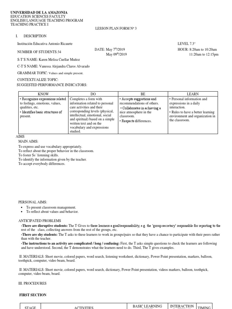 Lesson Plan About Ethical Values | PDF | Lesson Plan | Teachers