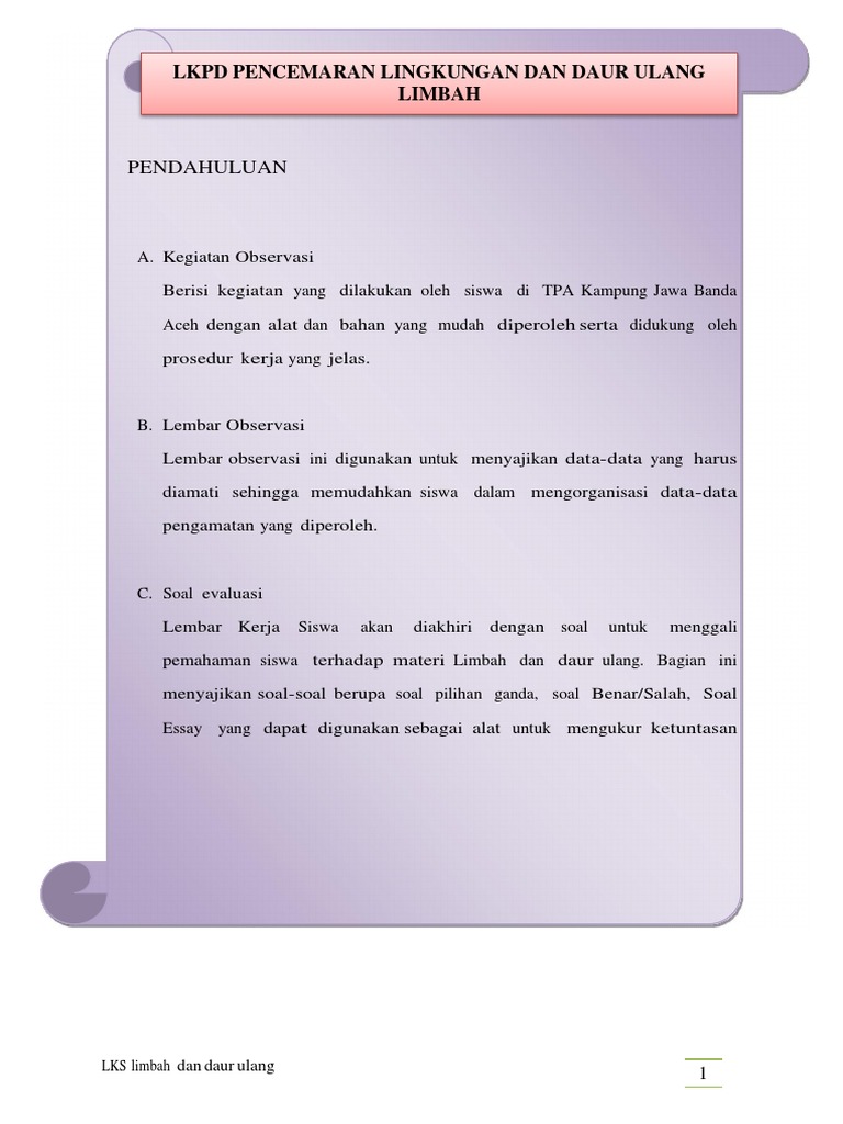 LKPD Pencemaran Lingkungan Dan Daur Ulang | PDF