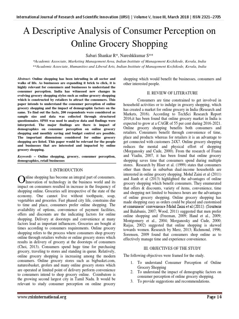 A Descriptive Analysis of Consumer Perception On Online Grocery ...