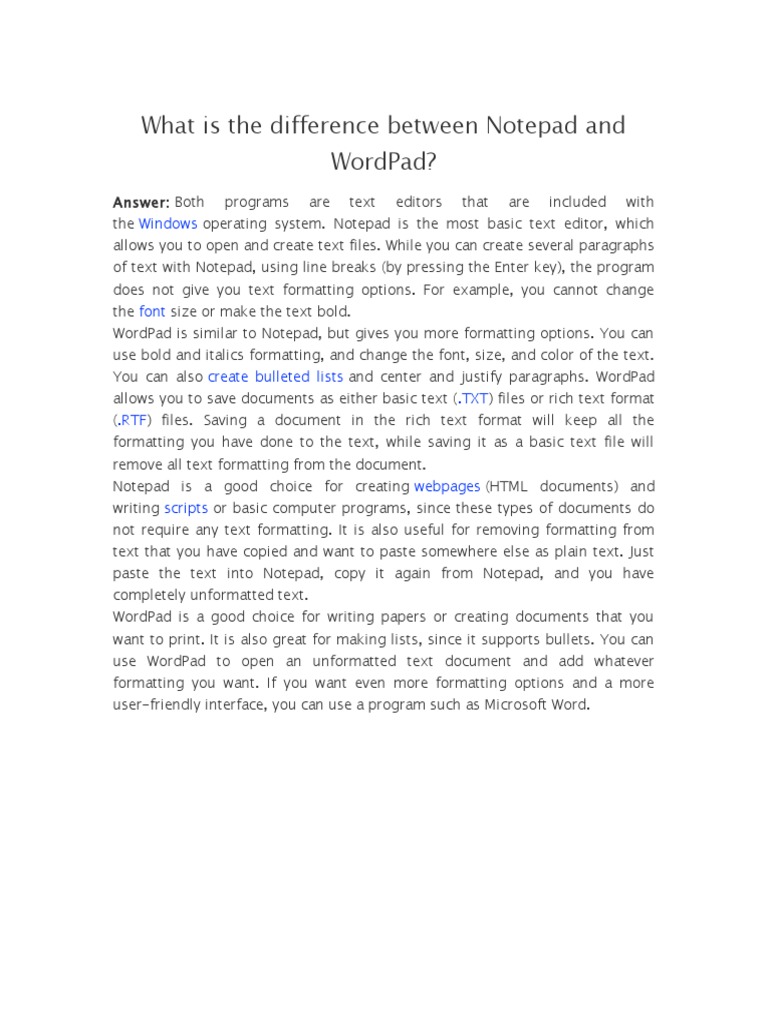 Notepad and Wordpad Differnece | PDF
