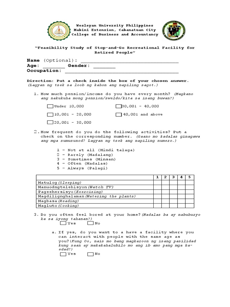 Tagalog Survey for Recreational Facility | PDF | Food And Drink