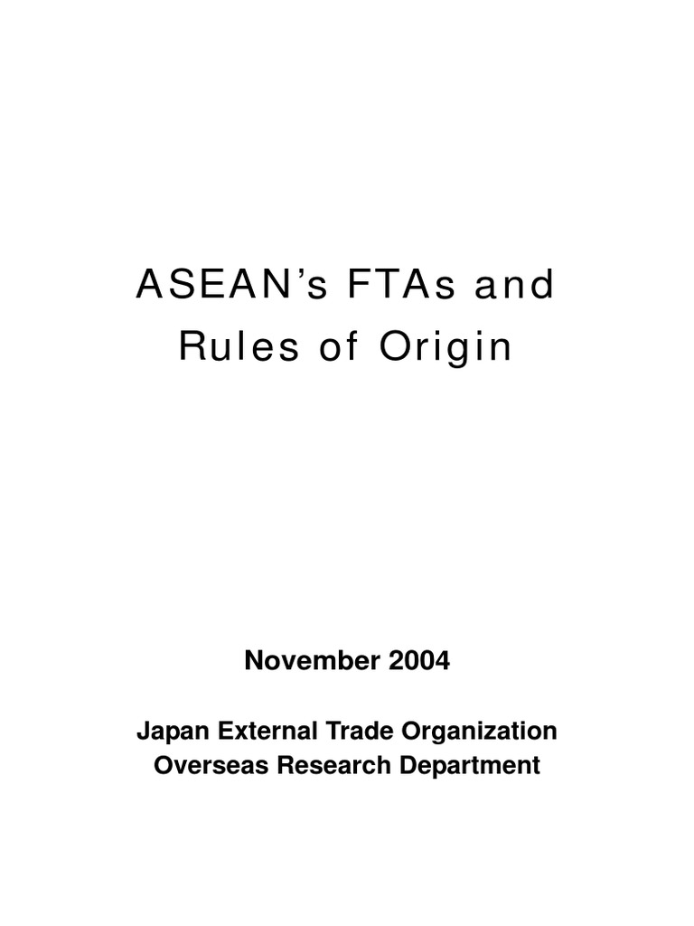 FTA - Rules of Origin | PDF | Asean Free Trade Area | Association Of ...