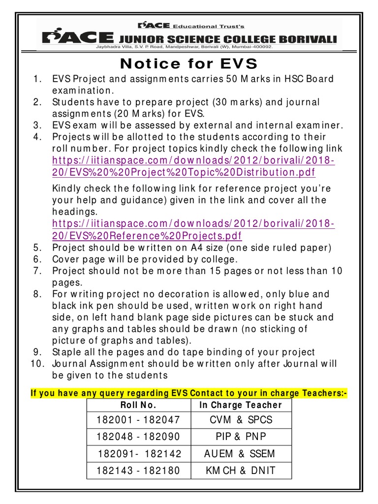 Notice For EVS: 20/EVS Project Topic Distribution PDF | PDF