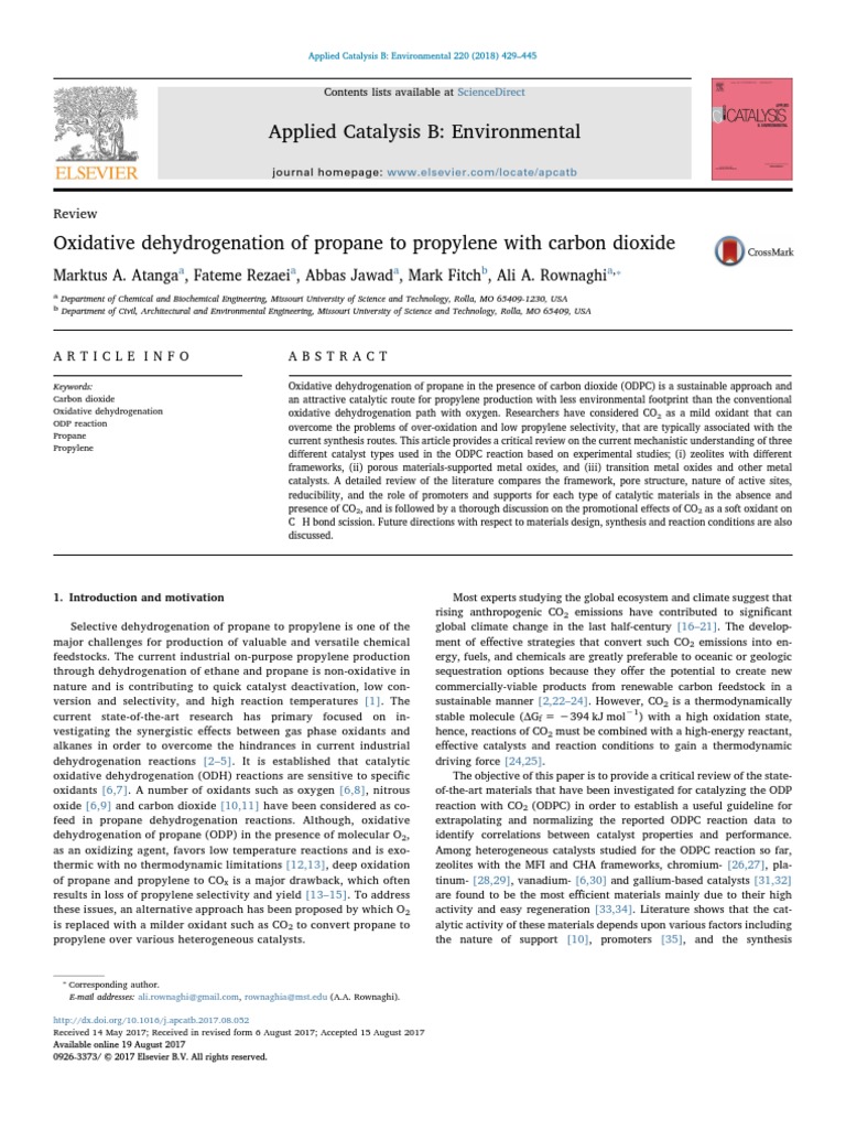Oxidative Dehydrogenation of Propane To Propylene With Carbon Dioxide ...
