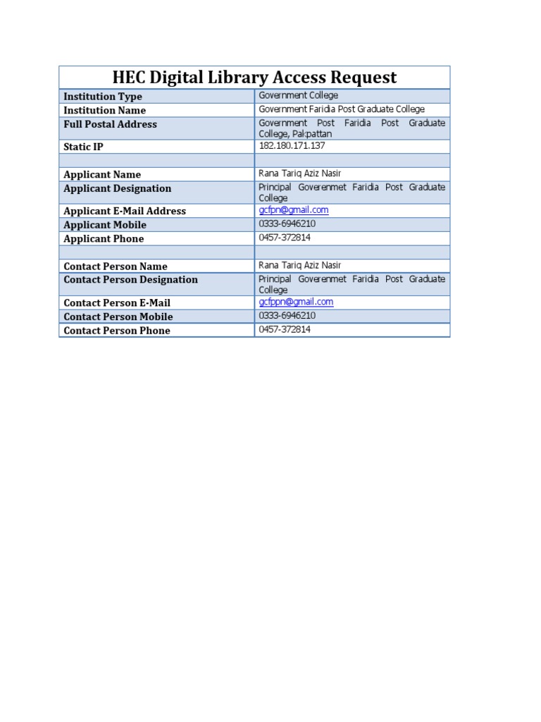 HEC Digital Library Access Request | PDF