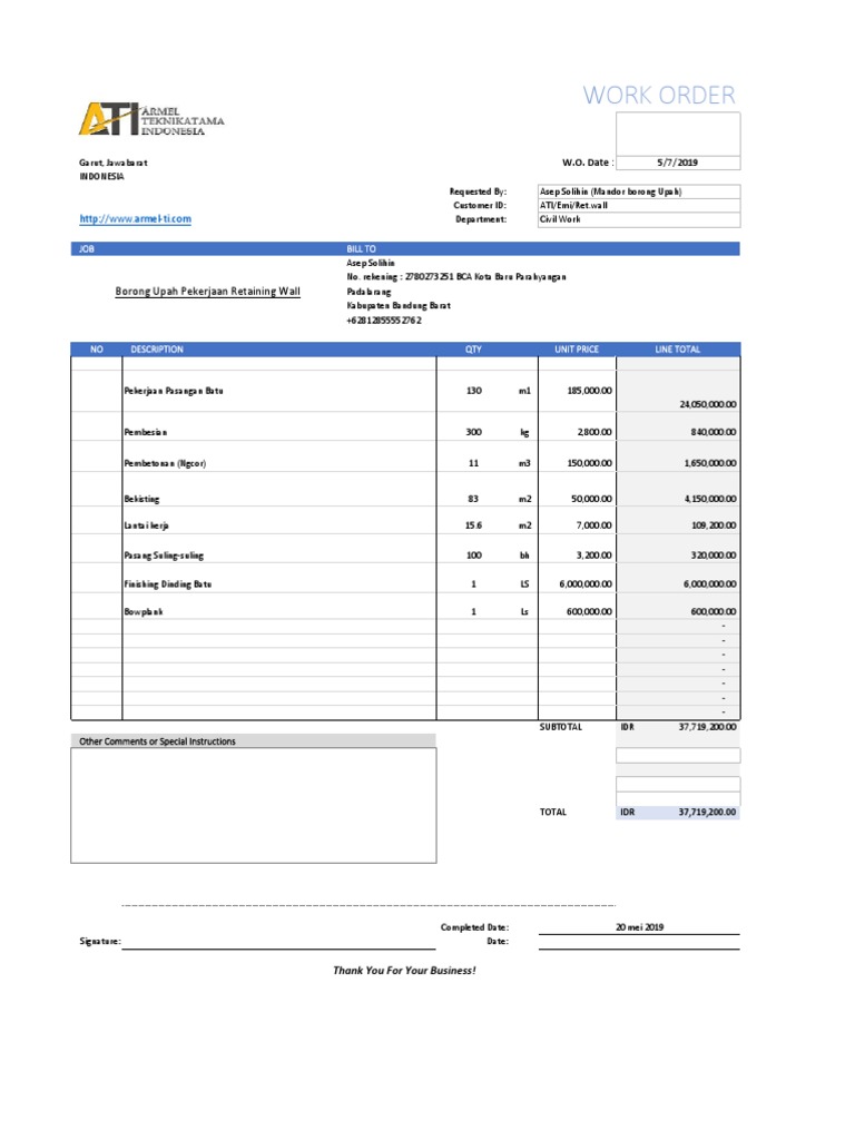 W.O Borong Mandor Upah | PDF