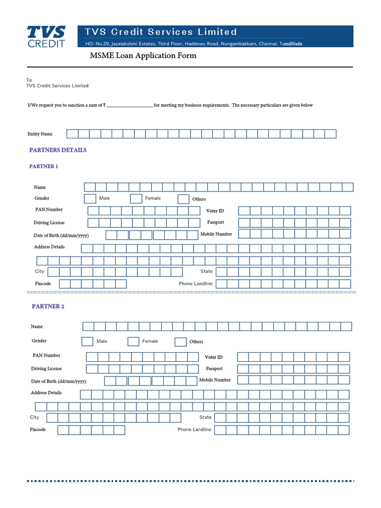 MSME Loan Application Form - Partnership - 1 Pager | PDF | Driver's ...