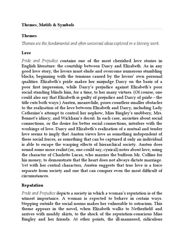 Themes in Pride and Prejudice | PDF | Pride And Prejudice | Mr. Darcy