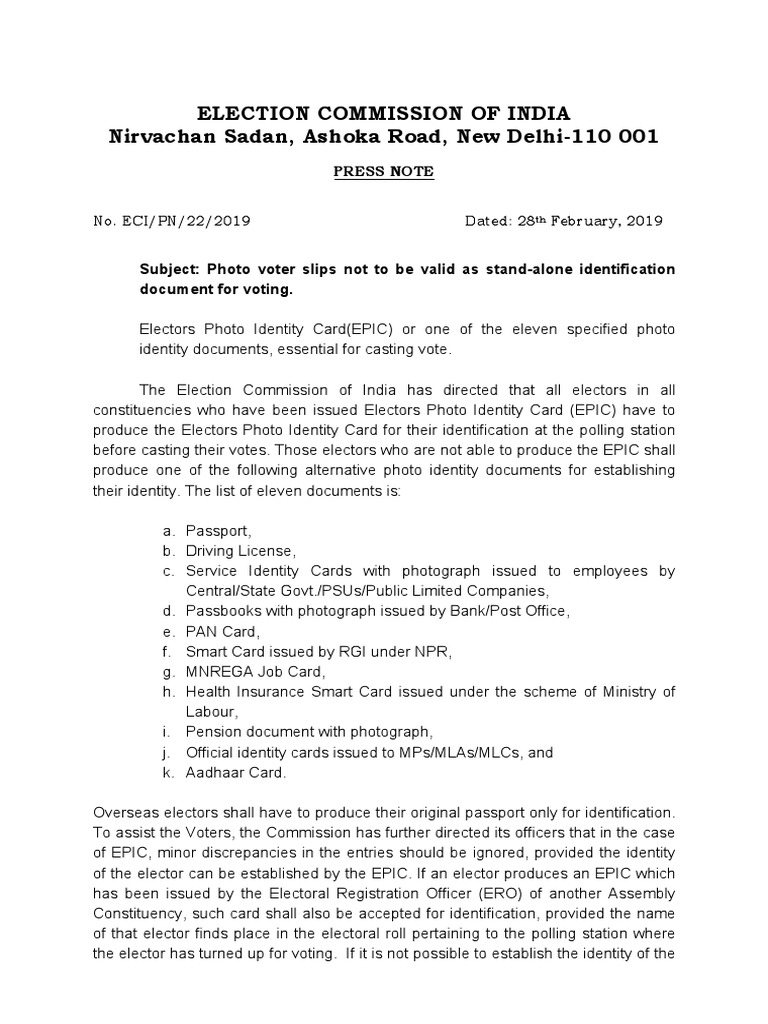 ECI Notification | PDF | Identity Document | Polling Place