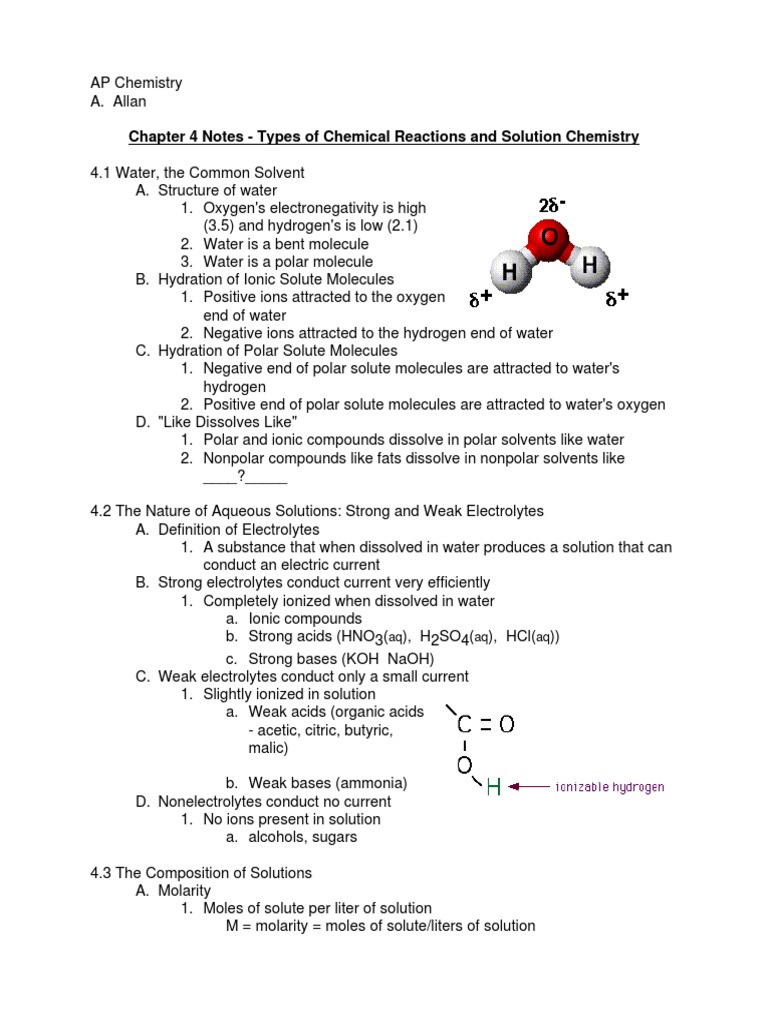 Chap04notes Types of Chem Rxns and Soln Chemistry PDF | PDF | Redox ...