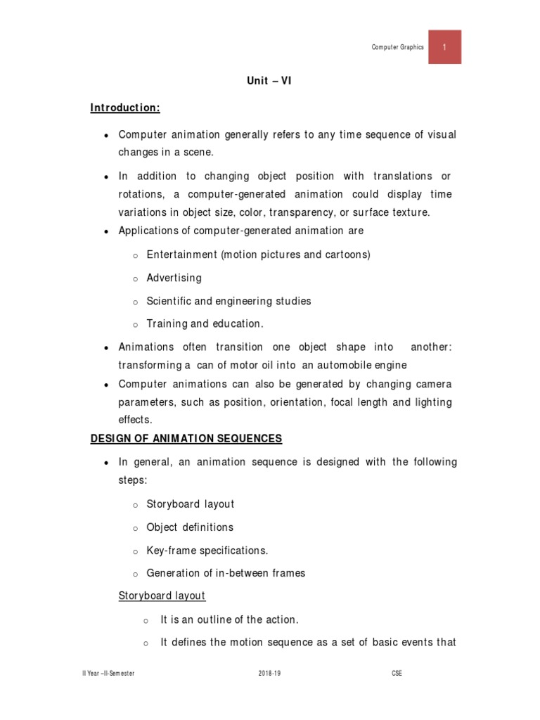 Unit - VI: Computer Graphics | PDF | Computer Animation | Parameter ...