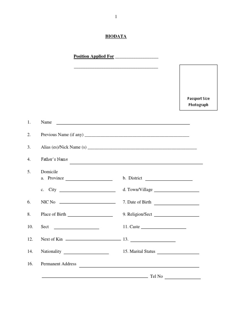 Biodata: Passport Size Photograph | PDF | Government And Personhood ...