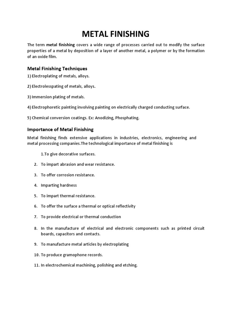 M2 Metal Finishing | PDF | Chromium | Redox