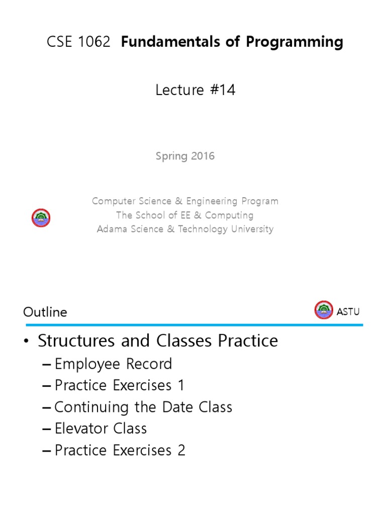 Lecture14 (May 15 2016) | PDF | Constructor (Object Oriented Programming) | Programming