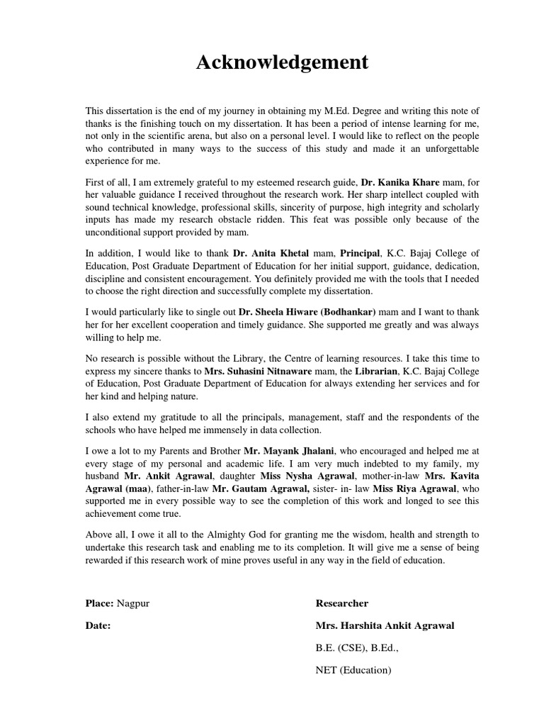 Acknowledgement | PDF | Behavior Modification | Learning