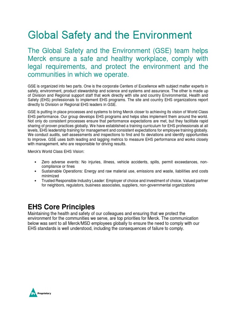Global Safety and The Environment: EHS Core Principles | PDF