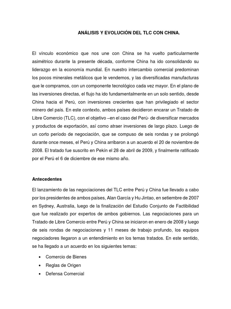Análisis y Evolución Del TLC Con China | PDF | Tratado de Libre ...