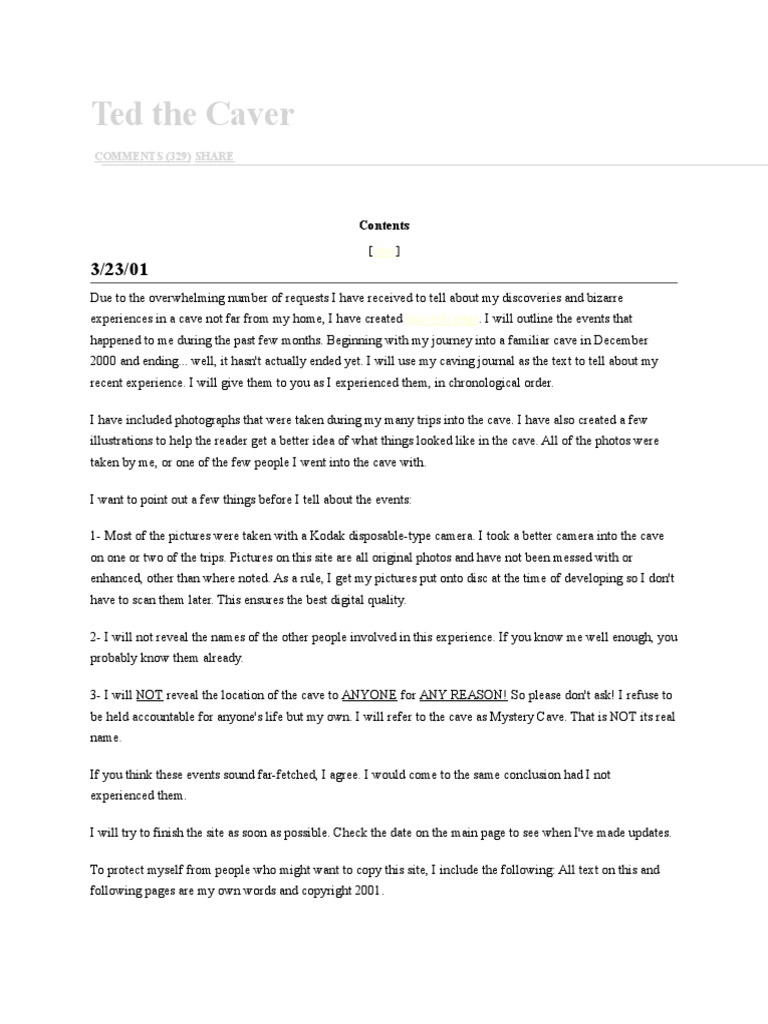 Ted The Caver: COMMENTS (329) Share | PDF | Photograph | Leisure