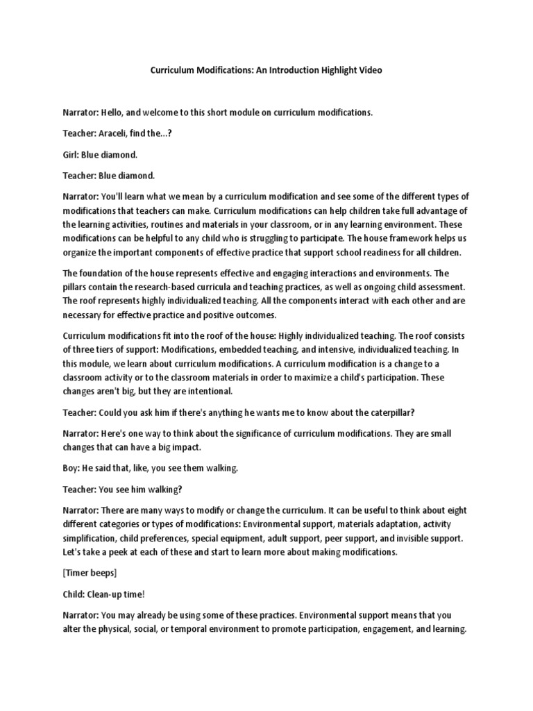 Curriculum Modifications: An Introduction Highlight Video | PDF ...