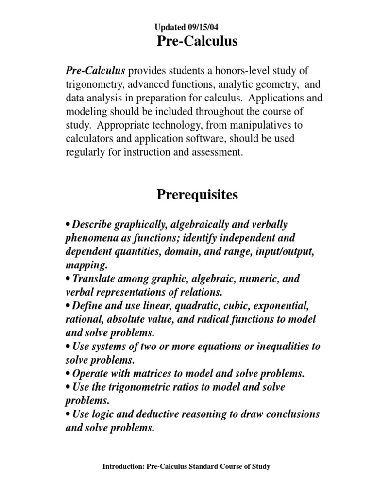 Pre-Calculus: Updated 09/15/04 | PDF | Trigonometric Functions | Equations