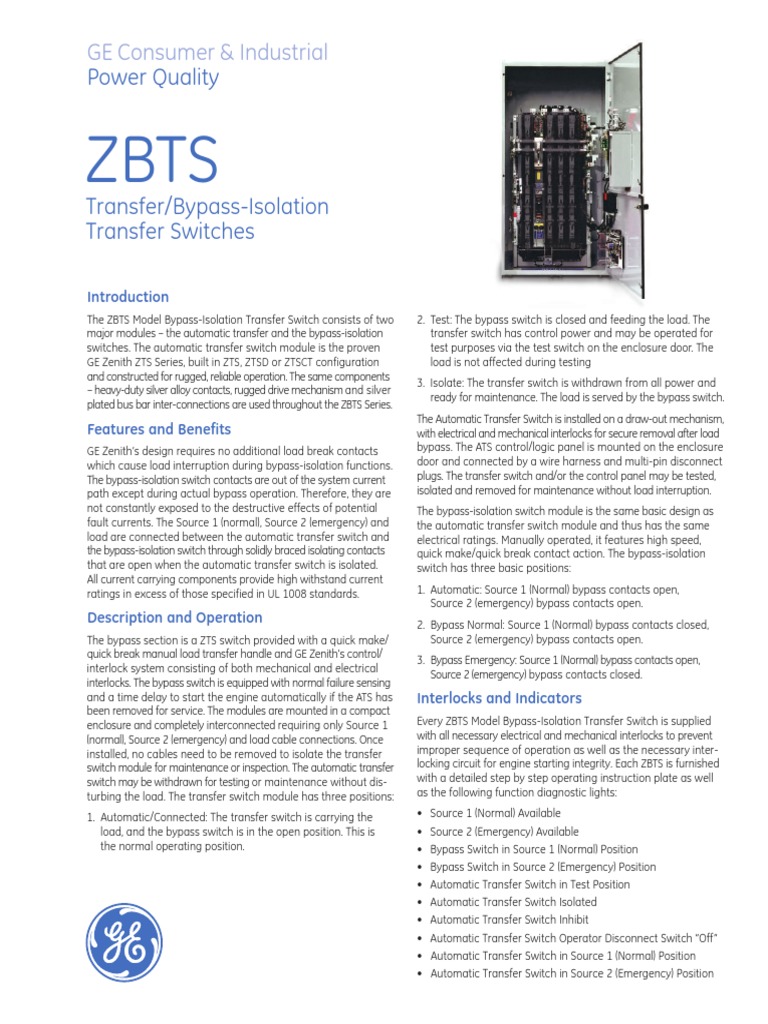 Ge Zenith Zbts Series Ats Brochure | PDF | Switch | Machines
