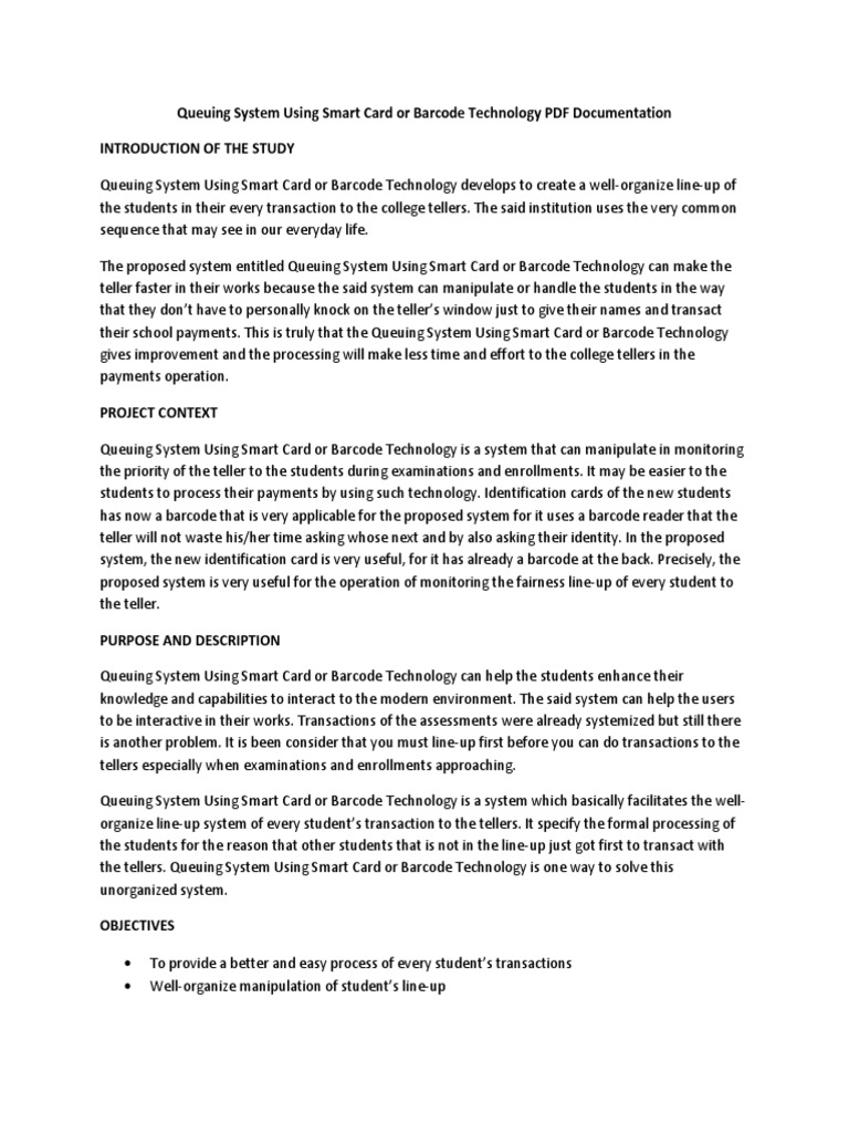 Queuing System Using Smart Card or Barcode Technology PDF Documentation ...