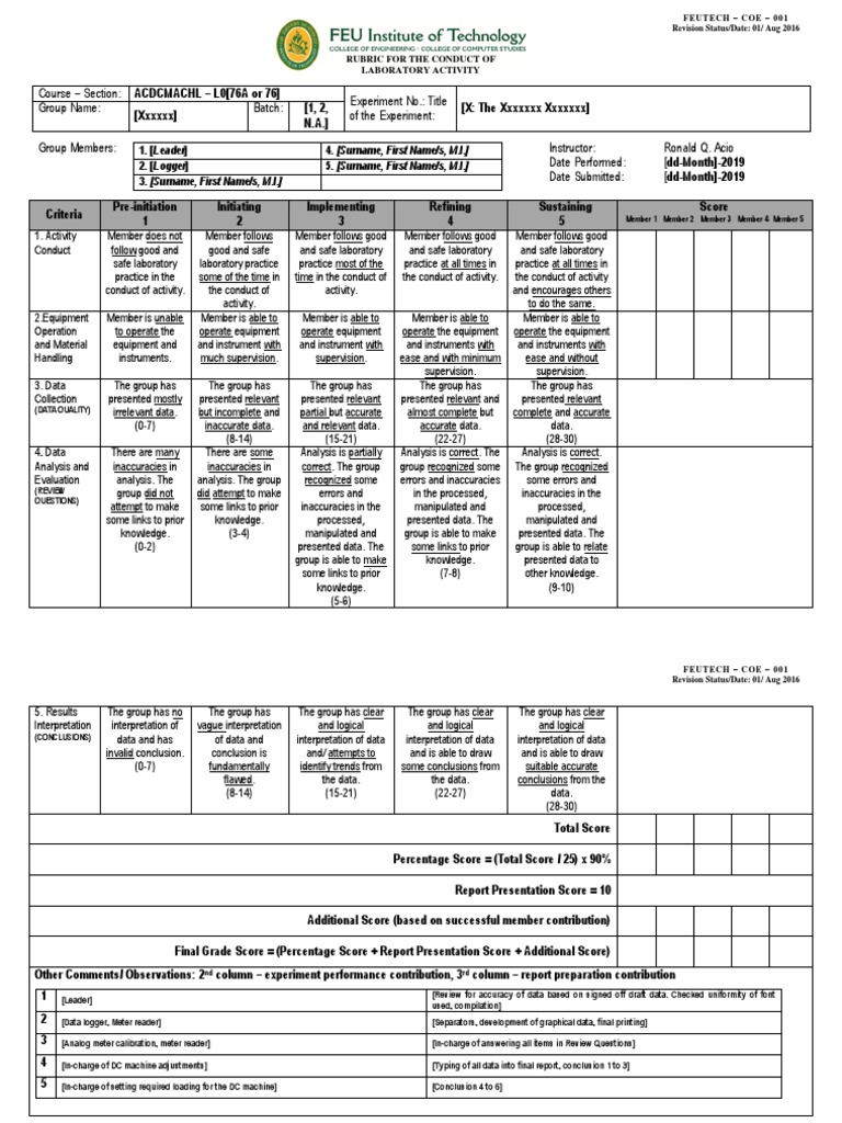 Laboratory Report Cover & Score Sheet | PDF | Data | Evaluation