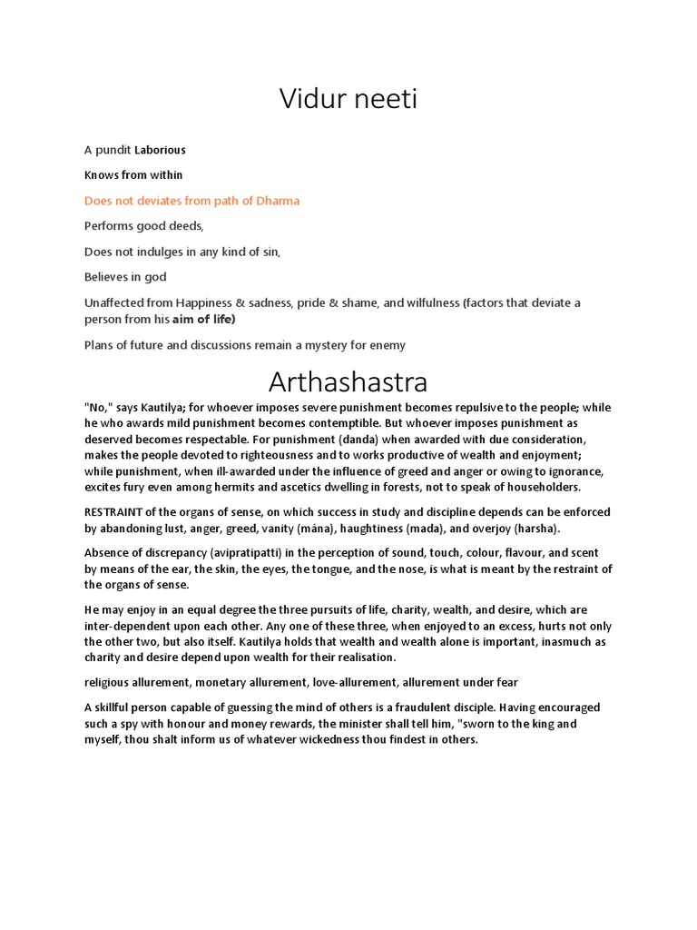 Vidur Neeti: Does Not Deviates From Path of Dharma | PDF