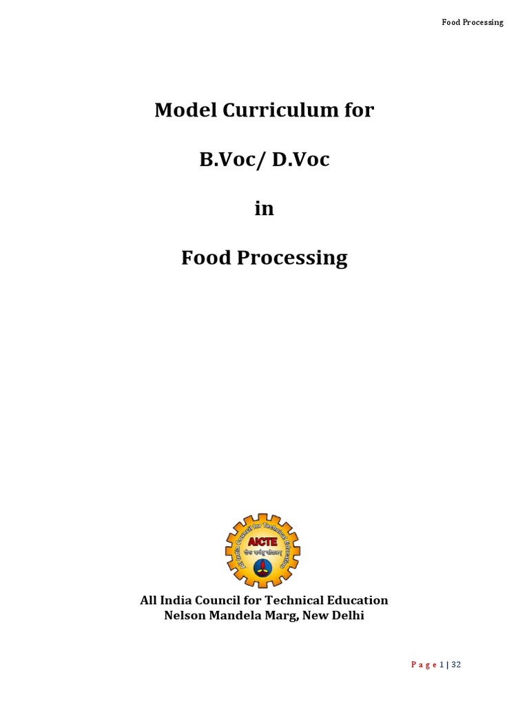 Model Curriculum For B.Voc/ D.Voc in Food Processing | PDF | Food Preservation | Drink