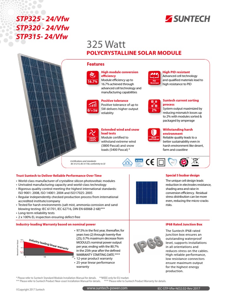 Suntech 325 Poly | PDF | Solar Panel | Solar Cell