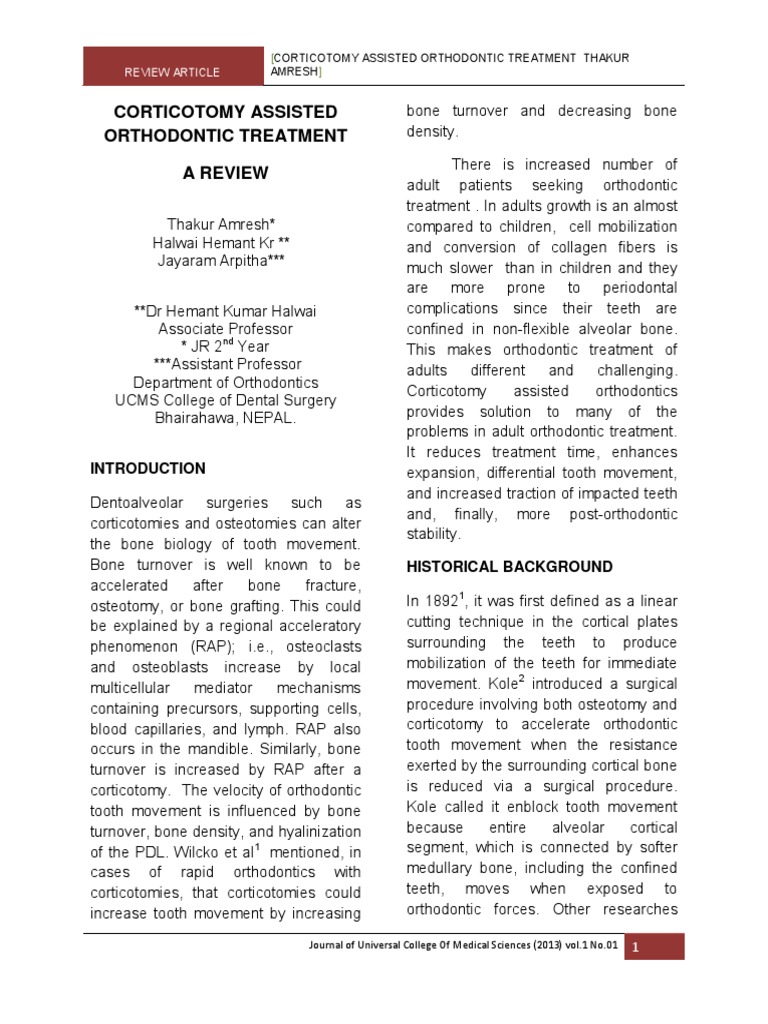 Corticotomy Assisted Orthodontic Treatment | PDF | Orthodontics | Bone