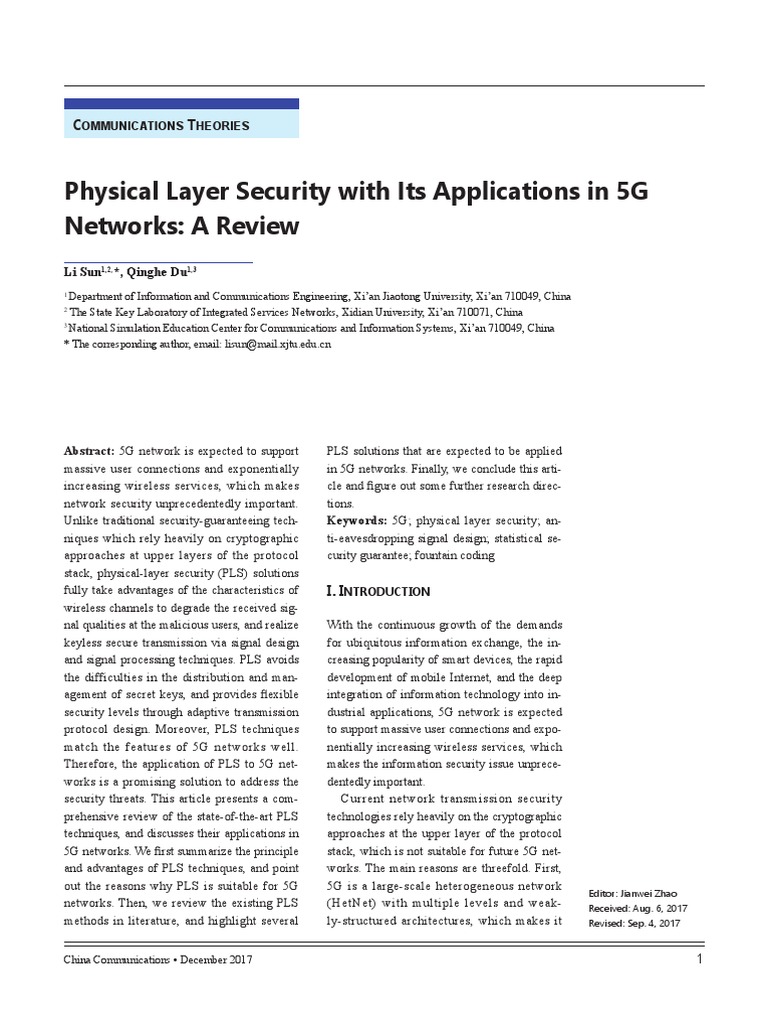 Physical Layer Security With Its Applications in 5G Networks: A Review ...