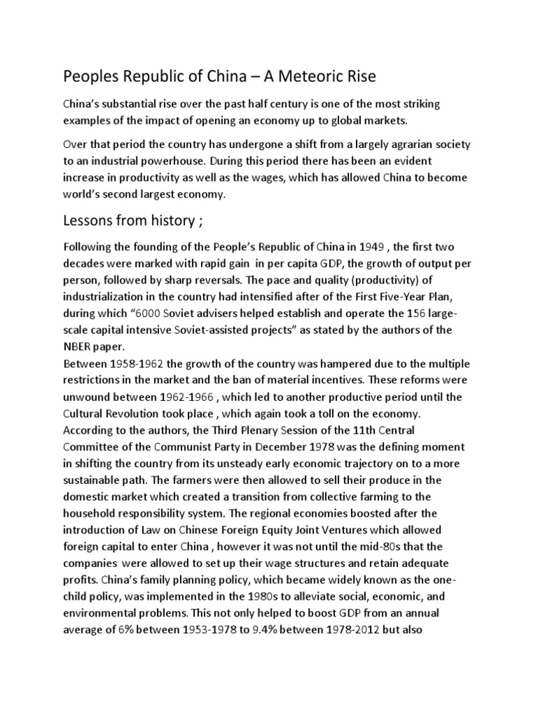 Peoples Republic of China - A Meteoric Rise: Lessons From History | PDF ...
