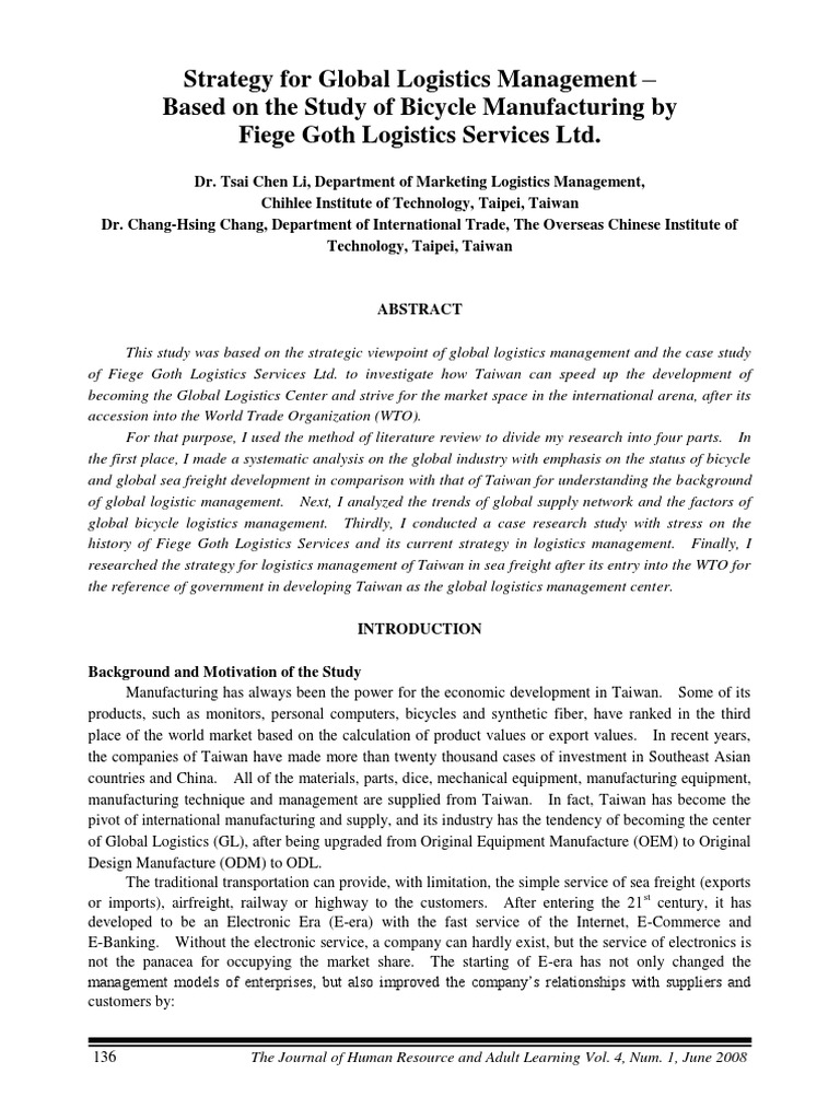 16 Tsai Chen Li&Chang-Hsing Chang BICYCLE | PDF | Free Trade | Logistics