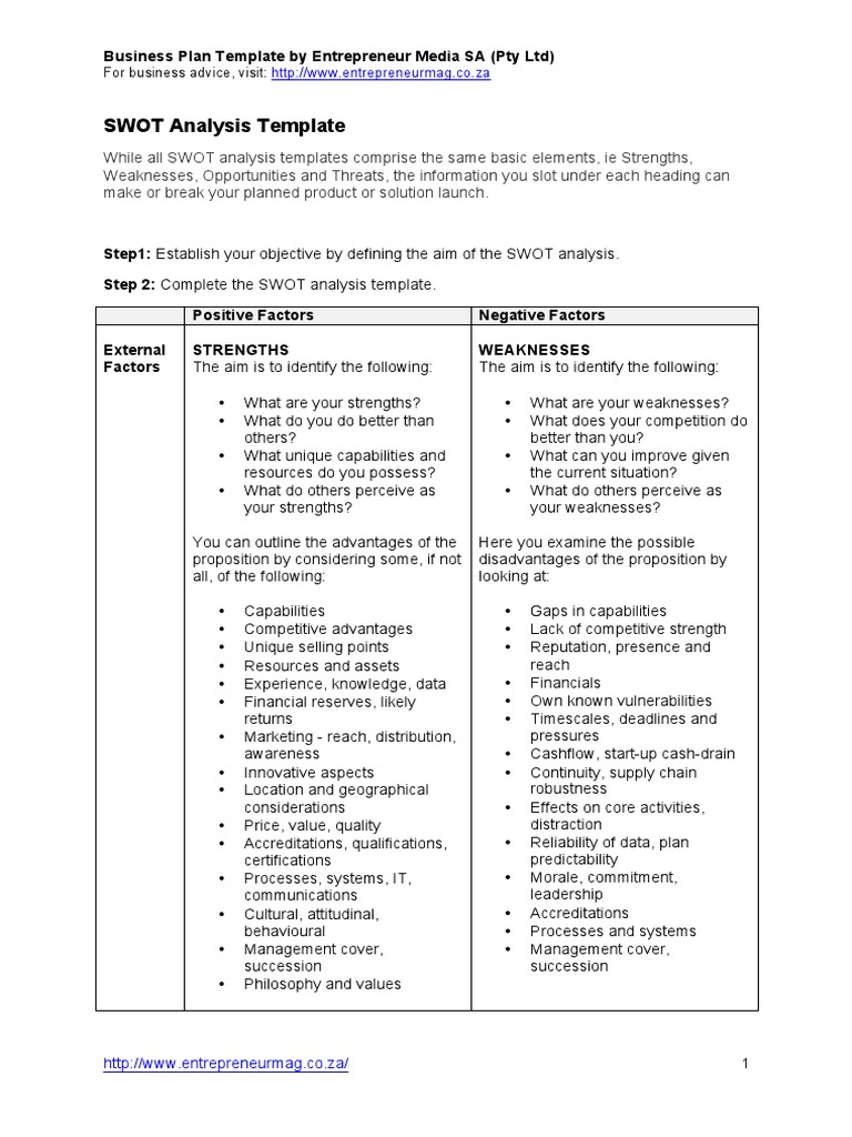 Business SWOT Analysis Template PDF Download PDF | PDF | Swot Analysis ...