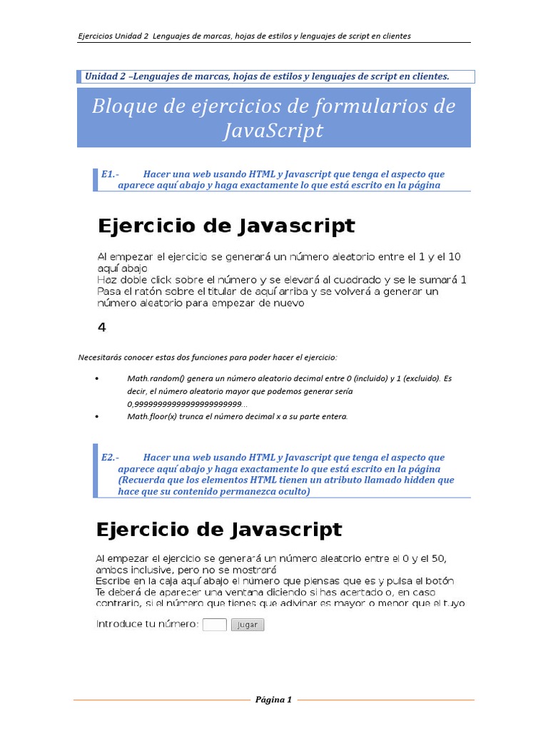 Ejercicios prácticos de JavaScript y HTML | PDF | Script Java | HTML