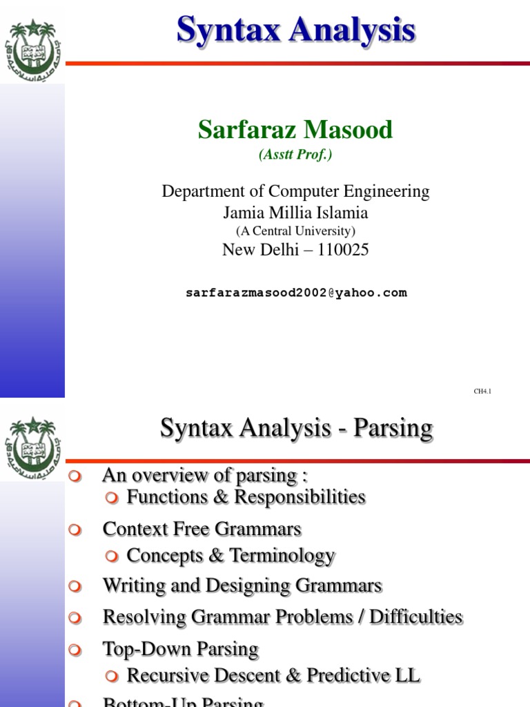 Syntax Analysis Presentation | PDF | Parsing | Language Mechanics