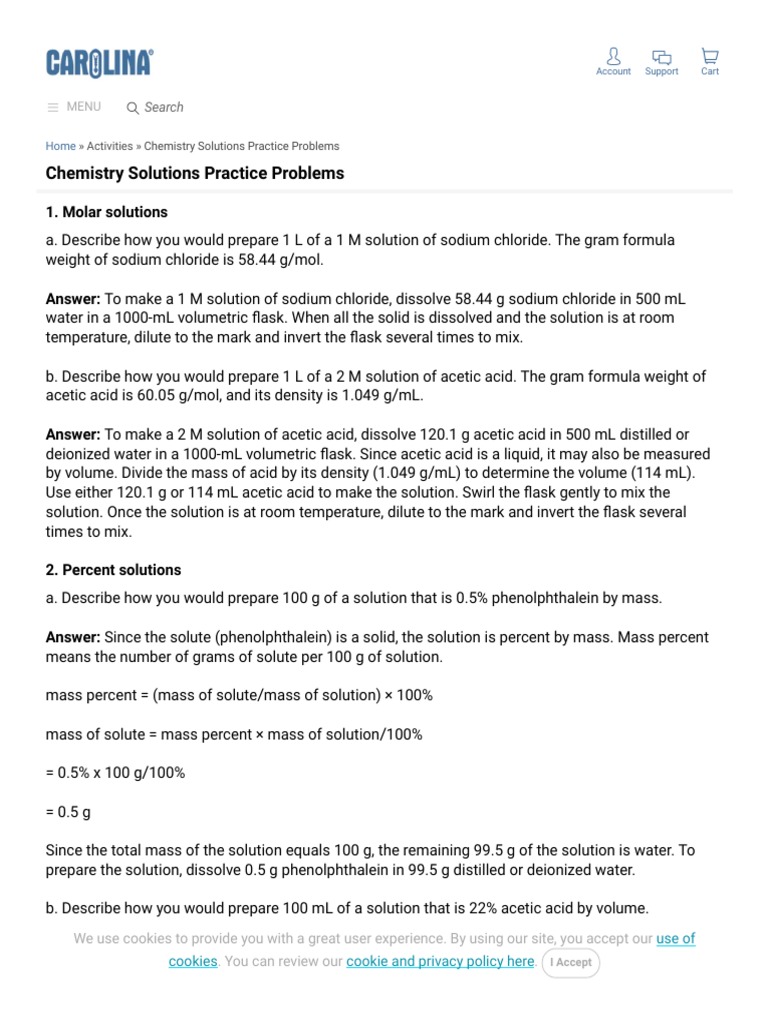 Chemistry Solutions Practice Problems | PDF | Molar Concentration ...