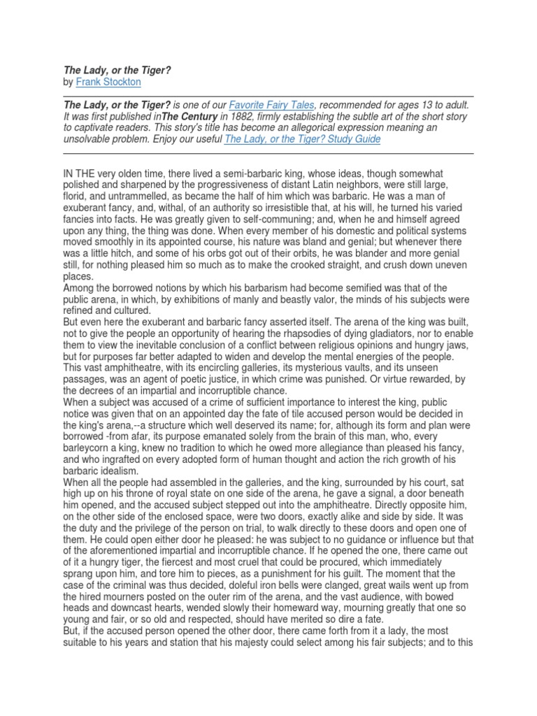 The Lady or The Tiger | PDF