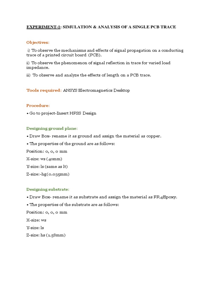 Experiment-1: Simulation & Analysis of A Single PCB Trace: Objectives ...