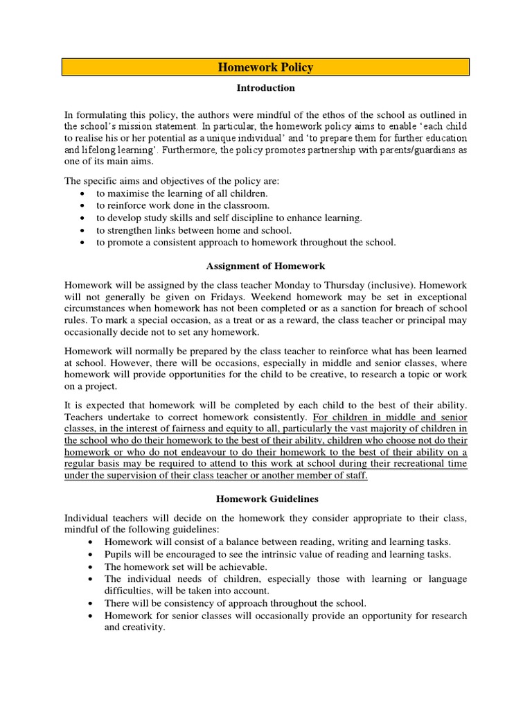Comprehensive Homework Policy Overview | PDF | Homework | Pedagogy