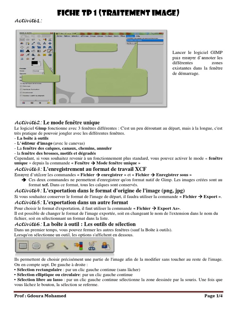 Fiche TP 1 TRAITEMENT IMAGE | PDF | Fichier informatique | Dessin